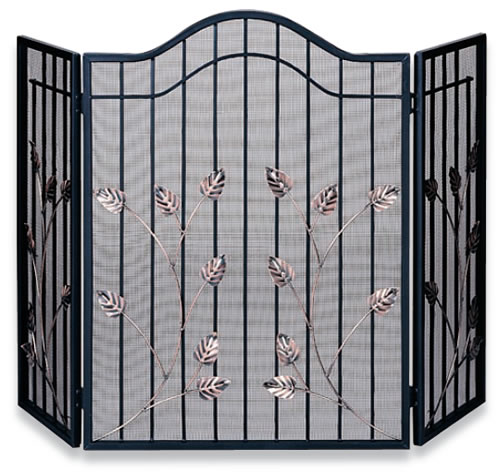 3 Fold Black Wrought Iron Gate Screen with Copper Leaves